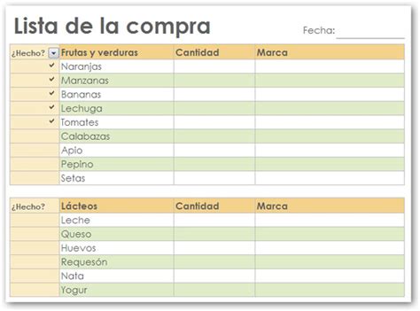 Plantillas De Excel La Lista De La Compra Tuexperto