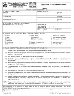 Fillable Online Muni Application For Flood Hazard Permit Municipality