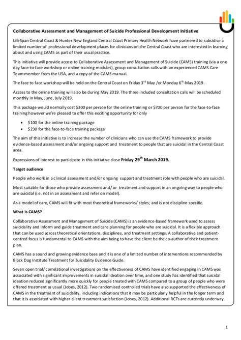 Collaborative Assessment And Management Of Suicide Central Coast