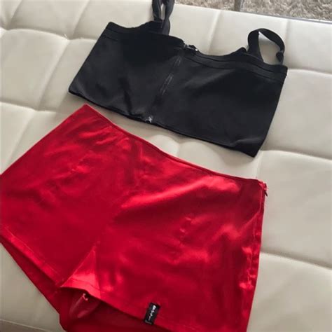 Other Sexy Red Satin Hot Pants With Crop Top Set Poshmark