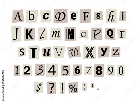 Vector Ransom Font Letters Numbers And Punctuation Marks Cut Outs