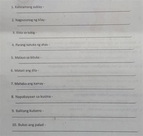 Ii Ibigay Ang Kahulugan Ng Mga Sumusunod Na Idyoma Sawikain O Mga