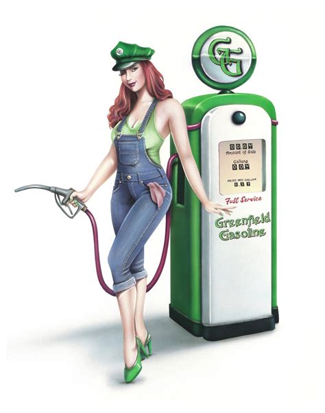 Gas Station Pin Up Girl X Art Print Redhead Vintage Gas Pump Etsy