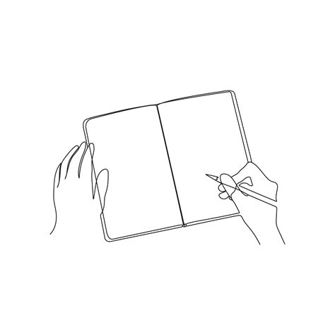Hands Writing In Notebook Holding A Pen One Line Art Hand Signing
