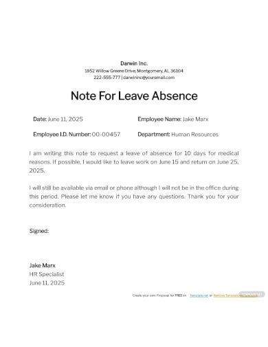 Employee Leave Of Absence Letter