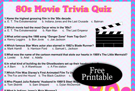 Free Printable 80s Movie Trivia Quiz With Answer Key