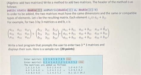 solved algebra add two matrices write a method to add two