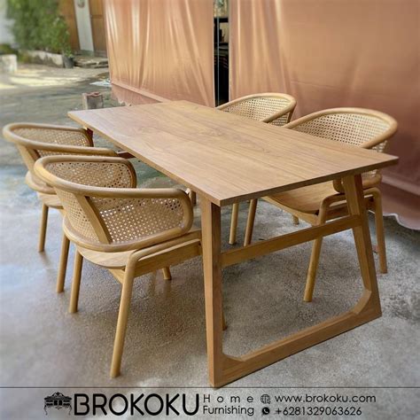 Jual Meja Makan Minimalis Modern Kayu Jati 4 Kursi BHF 220 Brokoku