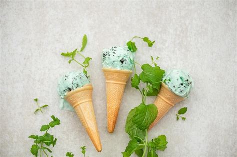 Helado De Menta Con Chips De Chocolate Foto Premium