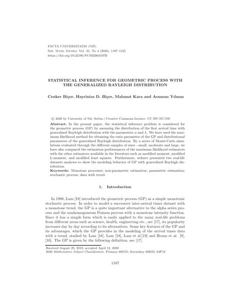 pdf statistical inference for geometric process with the generalized rayleigh distribution