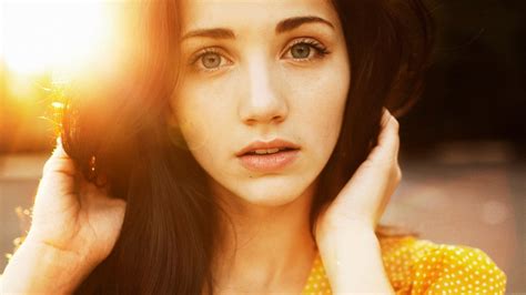 Sunlight Human Body Part Brunette Sensual Gaze Yellow Blue Eyes
