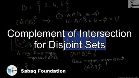 complement of intersection for disjoint sets math lecture sabaq pk youtube