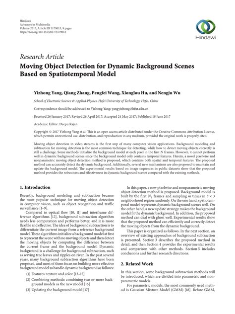 pdf moving object detection for dynamic background scenes based on spatiotemporal model