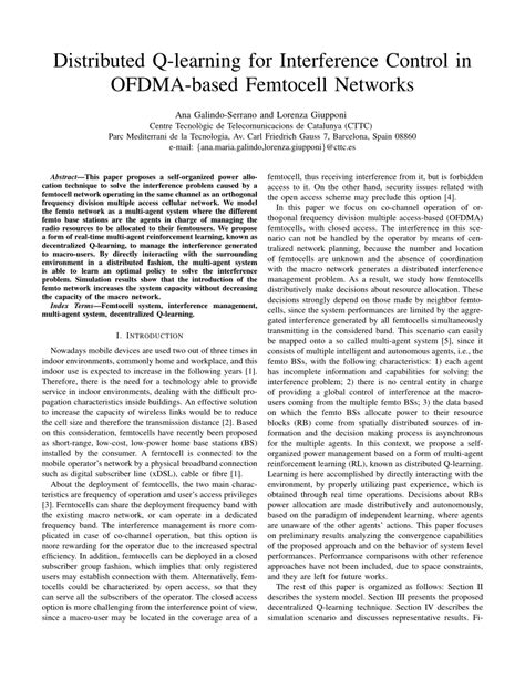 pdf distributed q learning for interference control in ofdma based femtocell networks