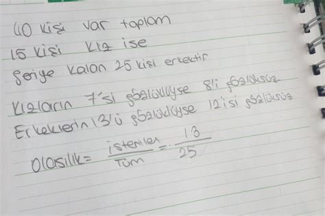 40 kişilik bir sınıfta 15 kız vardır Kızların 7 si erkeklerin ise 13 ü