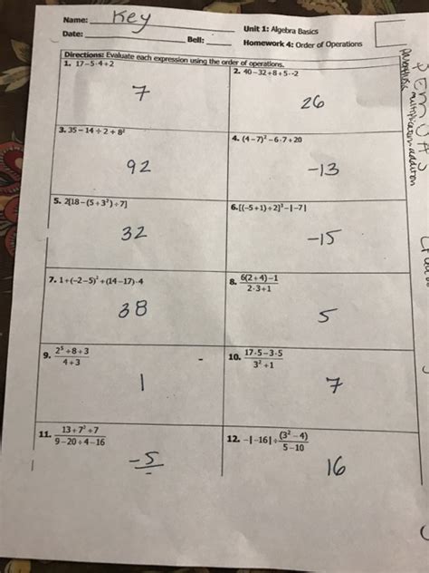 solved name unit 1 algebra basics date हप्र bell
