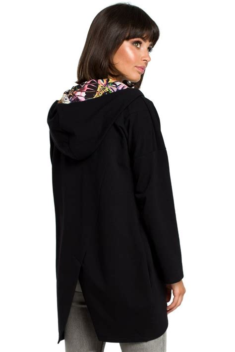 Bluza Damska Oversize Z Kapturem Rozpinana Na Skos S M L Xl Czarna B