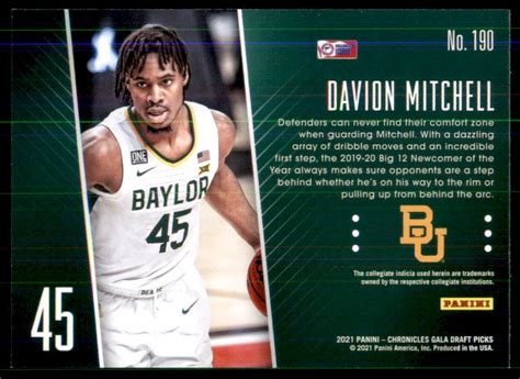Panini Chronicles Draft Picks Davion Mitchell Gala On Kronozio