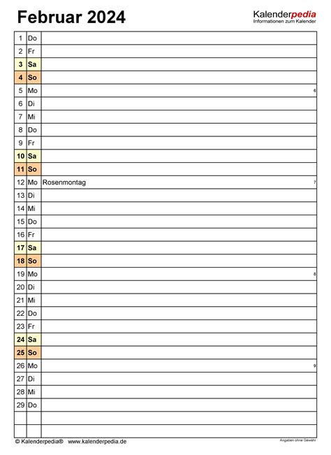 Kalender Februar 2024 Als Word Vorlagen