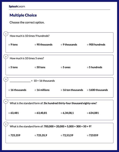 Multiple Choice Questions On Comparing Numbers Math Off