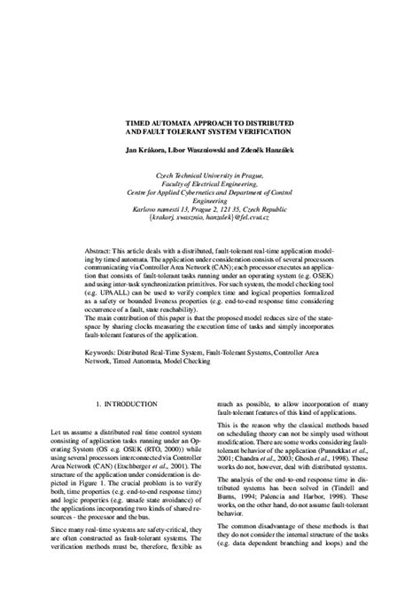 pdf timed automata approach to distributed and fault tolerant system verification zdeněk