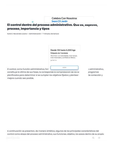 Control Y Proceso Administrativo Objetivo Proceso Tipos
