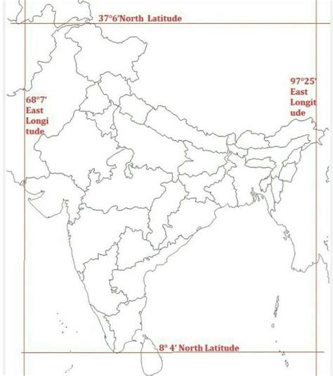 Draw The Map Of India And Mark Longitudinal Extent Of India Latitudinal