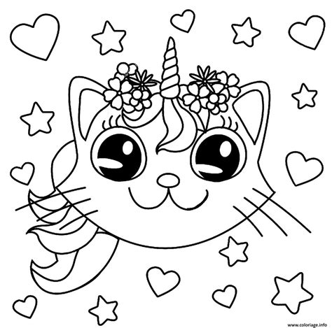 Coloriage Tete De Chat Licorne Jecolorie