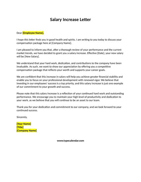 Free Printable Salary Increase Letter Templates From Employer To Employee