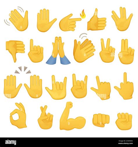 Set Of Hands Icons And Symbols Emoji Hand Icons Different Gestures