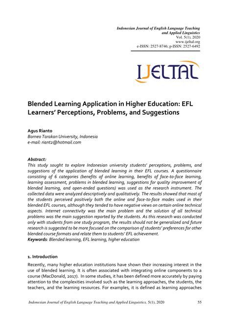 pdf blended learning application in higher education efl learners perceptions problems and