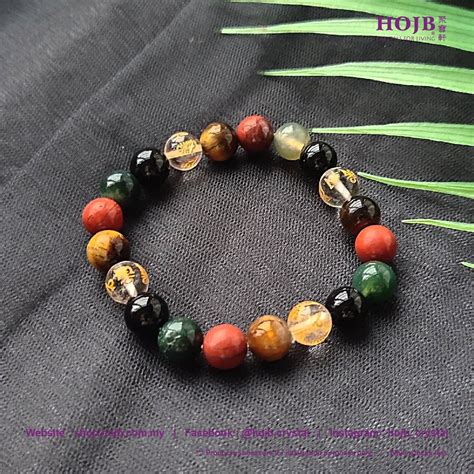 HOJB Natural Crystals Stone Feng Shui Five Elements Beads Bracelet 10mm