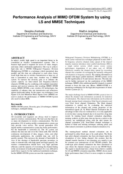 pdf performance analysis of mimo ofdm system by using ls and mmse techniques madhvi jangalwa