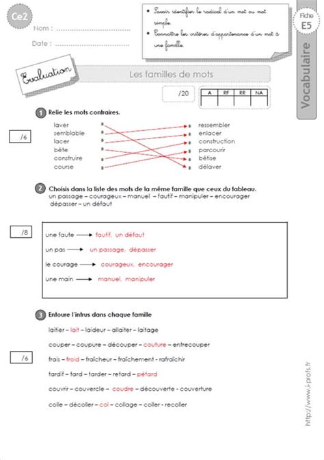Famille De Mots Ce1 Exercices En Ligne