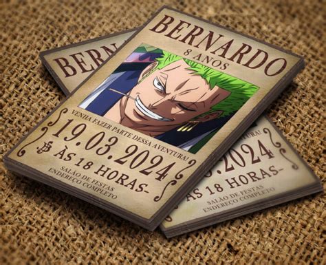 Convite Digital One Piece Zoro Cartaz De Procurado Montando A Sua