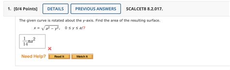 solved the given curve is rotated about the y axis find the