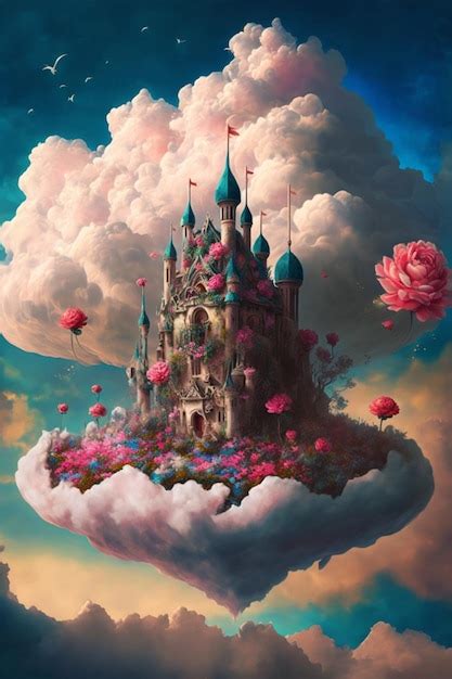 Estilo De Arte Surrealista Del Castillo En La Nube Generativo Ai Foto