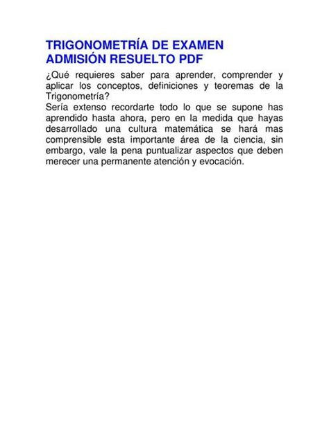 Examen De Admisión ESAN Simulacro Trigonometría Expertos en Exámenes