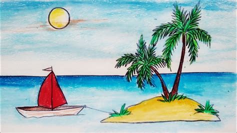 Comment Dessiner Un Paysage Facile Dessin De Plage De Mer Facile