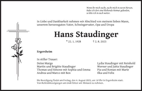 Traueranzeigen Von Hans Staudinger Trauer Flz De
