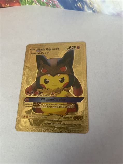 Pikachu Mega Lucario Tag Cosplay Gold Foil Pokemon Fan Art Card 009