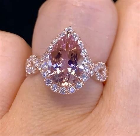 3 00CT Pear Cut Moissanite Diamond Engagement Ring Pink Etsy