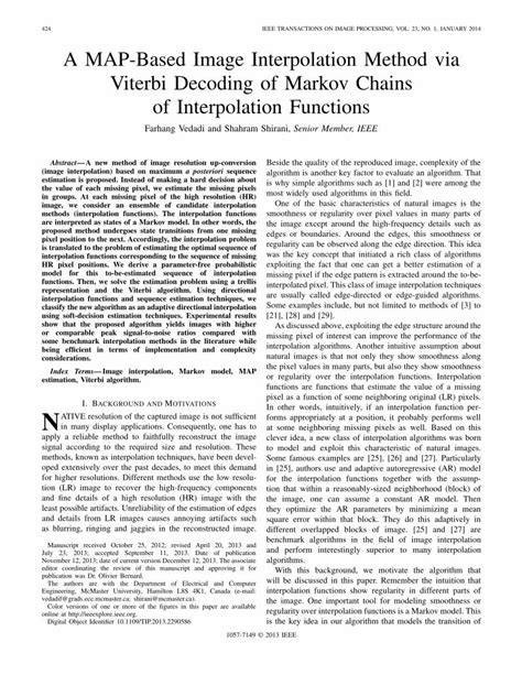 pdf a map based image interpolation method via viterbi decoding of markov chains of