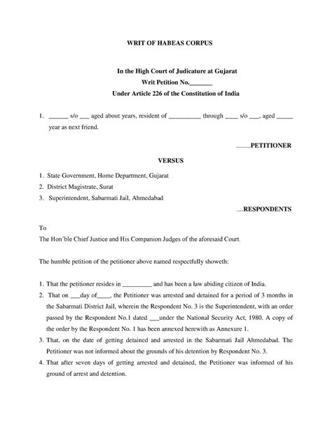 Writ Of Habeas Corpus Notes For Your Understanding WRIT OF HABEAS