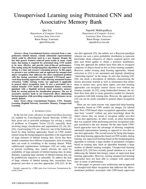 pdf unsupervised learning using pretrained cnn and associative memory bank