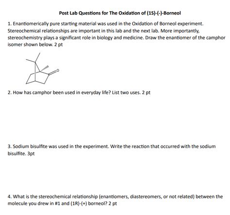 Solved Post Lab Questions For The Oxidation Of Chegg