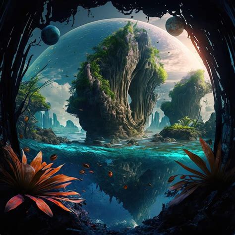Una Pintura Digital De Un Planeta Con Un Planeta Y Un Planeta Foto