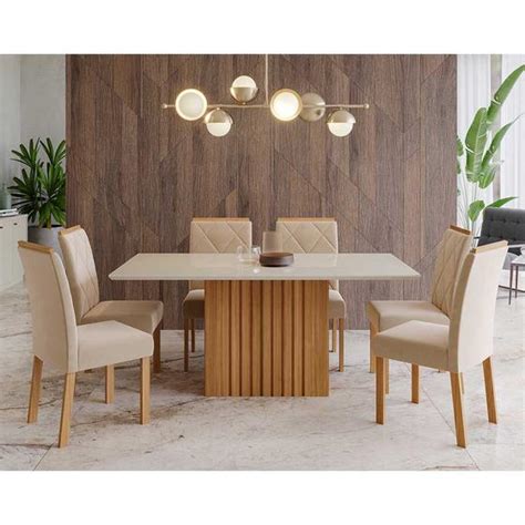 Conjunto Sala De Jantar Mesa Ana 180x90 Cm E 6 Cadeiras Fernanda Cimol