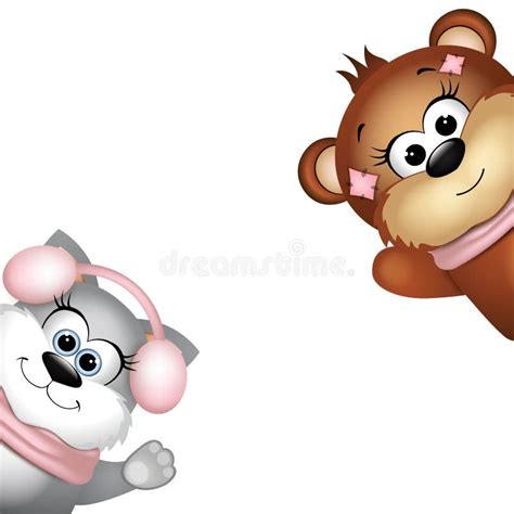 Oso Y Gato Lindos En Un Fondo Blanco Ilustraci N Del Vector