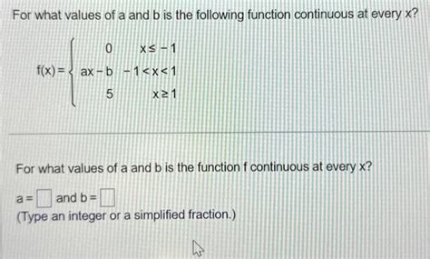 solved for what values of a and b is the following function